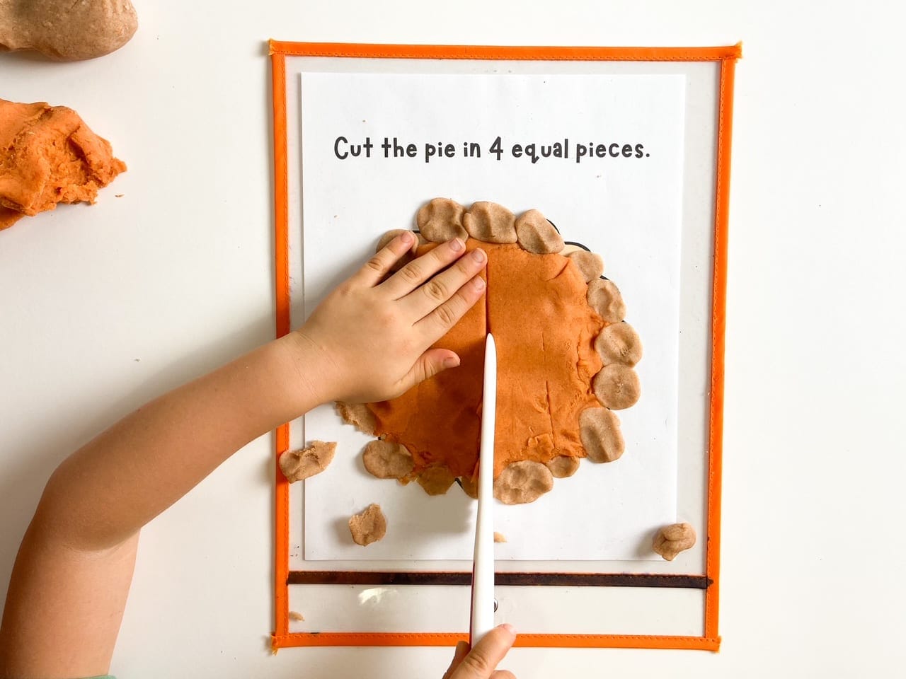 Learning Fractions with Pumpkin Pie Playdough - Raising Veggie Lovers