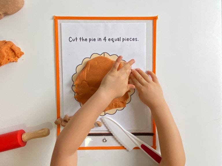 Learning Fractions with Pumpkin Pie Playdough - Raising Veggie Lovers