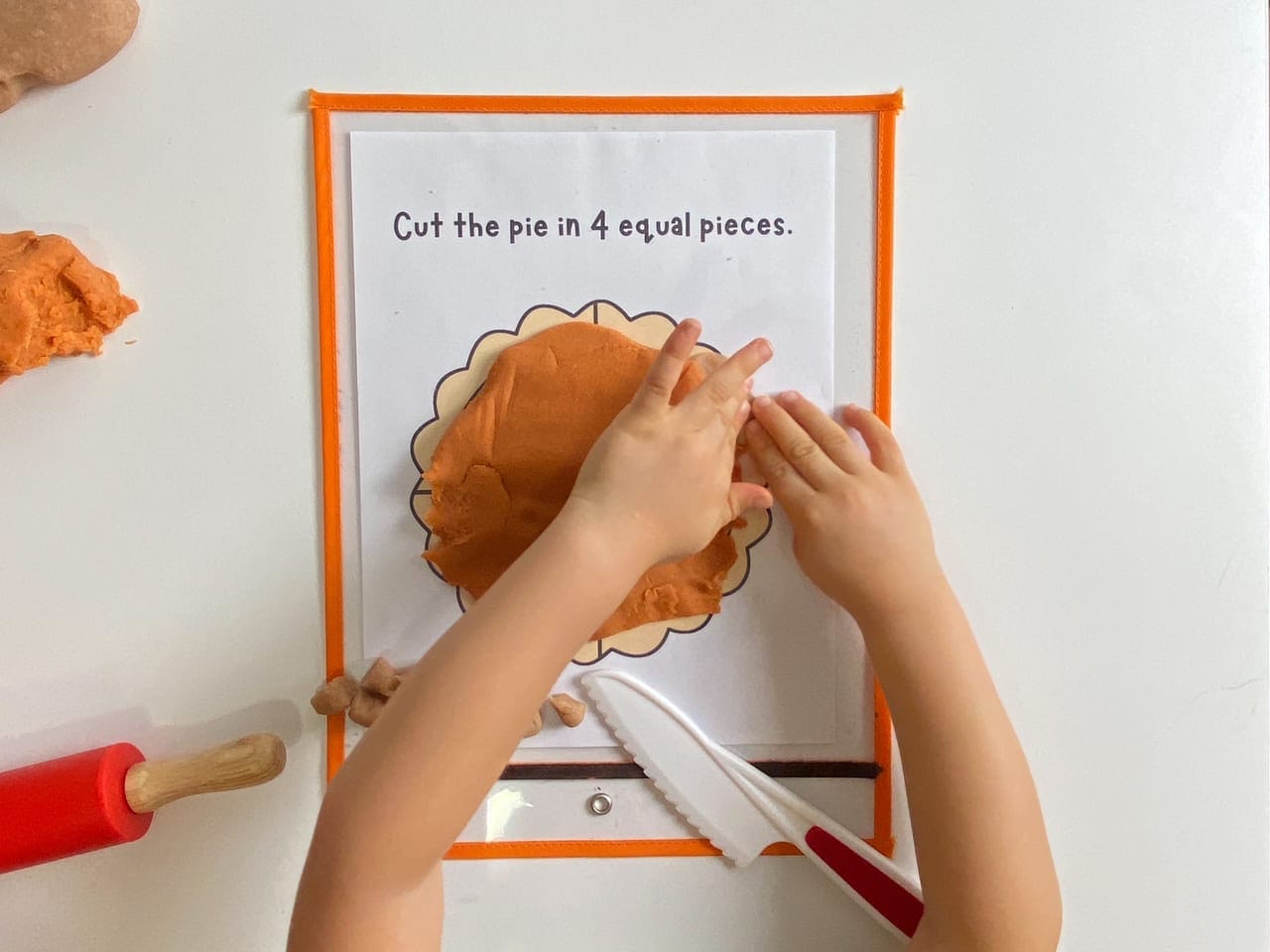 Learning Fractions with Pumpkin Pie Playdough - Raising Veggie Lovers