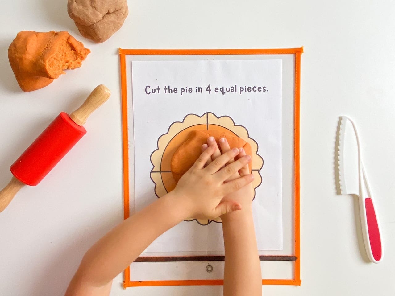 Learning Fractions with Pumpkin Pie Playdough - Raising Veggie Lovers